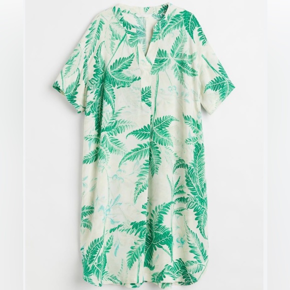 H&M | Tops | Hm Vneck Tunic Bathing Suit Coverup Green Palm Trees Size ...